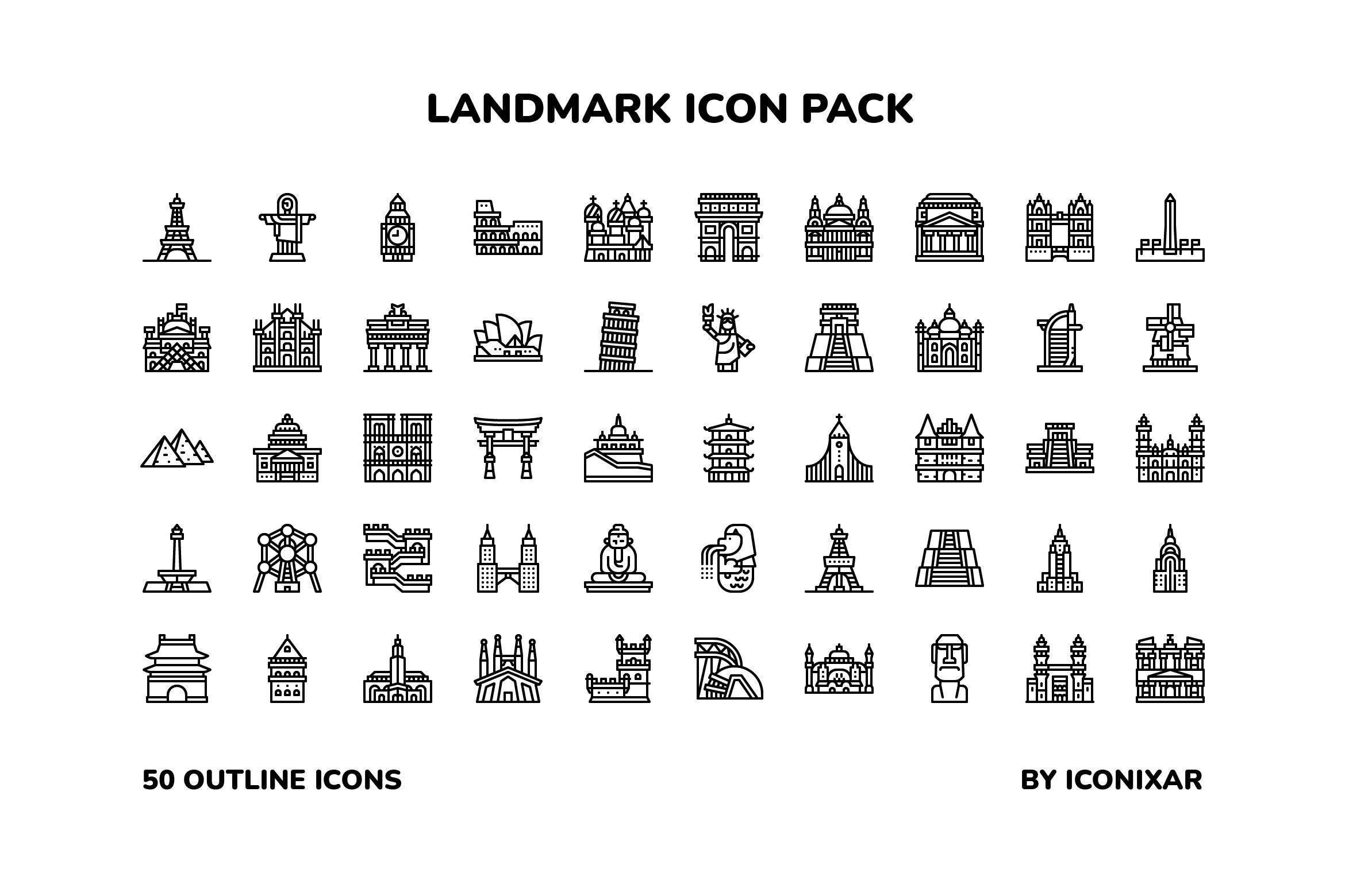 Landmark Outline Icon Pack, SVG, PNG, Vector Icons - Etsy