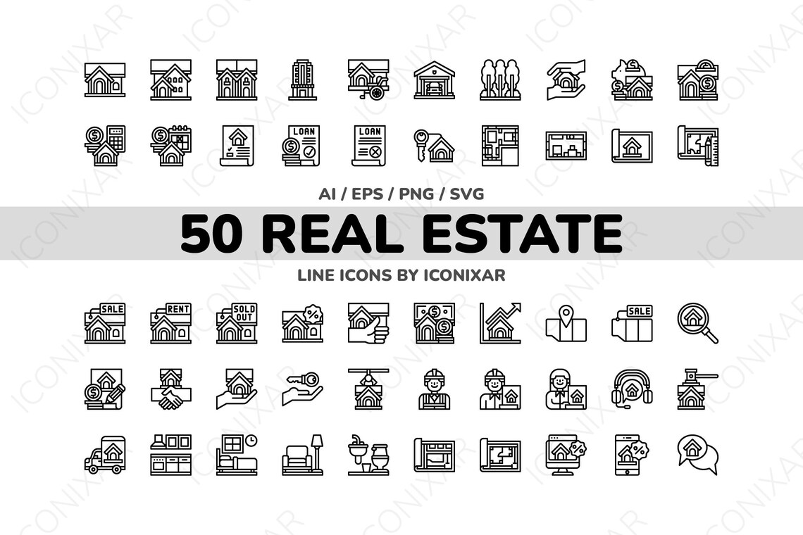 Real Estate Outline Icon Pack, SVG, PNG, Vector Icons - Etsy