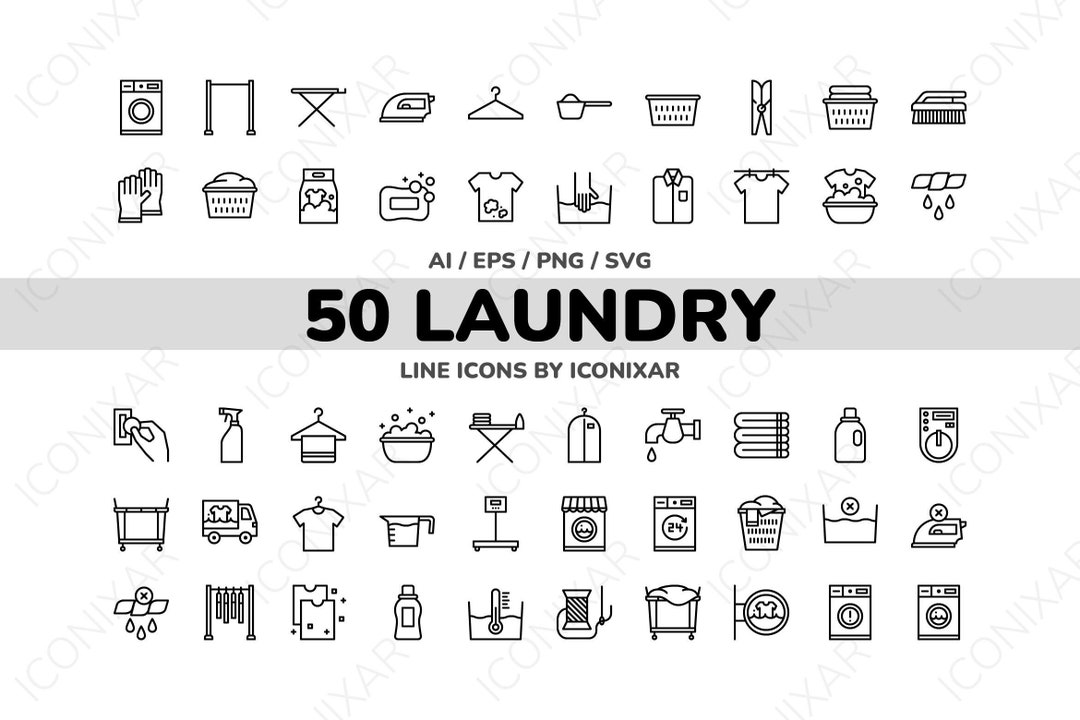 Laundry Outline Icon Pack, SVG, PNG, Vector Icons - Etsy