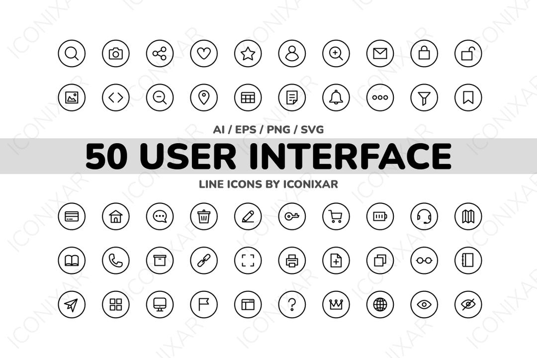 User Interface Outline Icon Pack, SVG, PNG, Vector Icons - Etsy