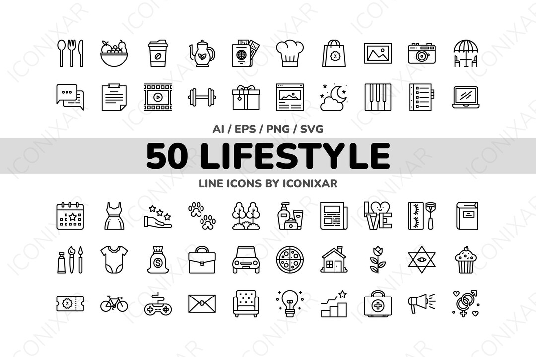 Lifestyle Outline Icon Pack, SVG, PNG, Vector Icons - Etsy