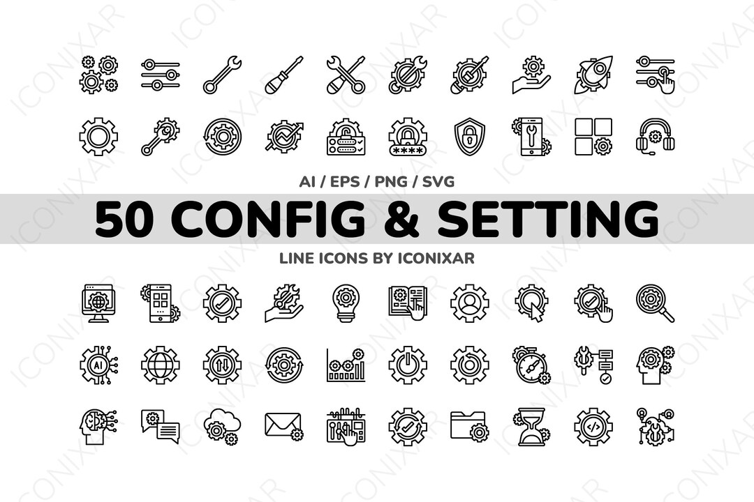 Config & Setting Outline Icon Pack, SVG, PNG, Vector Icons - Etsy