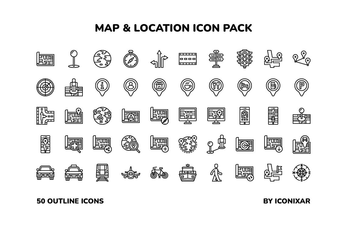 Map & Location Outline Icon Pack, SVG, PNG, Vector Icons - Etsy