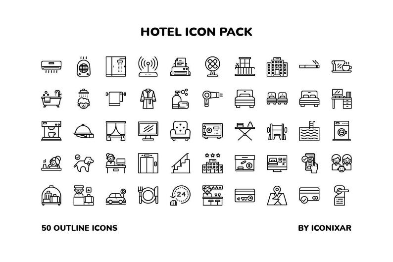 Hotel Outline Icon Pack, SVG, PNG, Vector Icons - Etsy