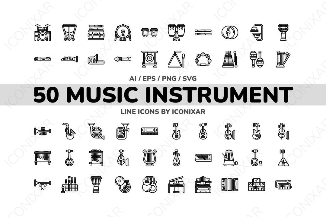 Music Instrument Outline Icon Pack, SVG, PNG, Vector Icons - Etsy
