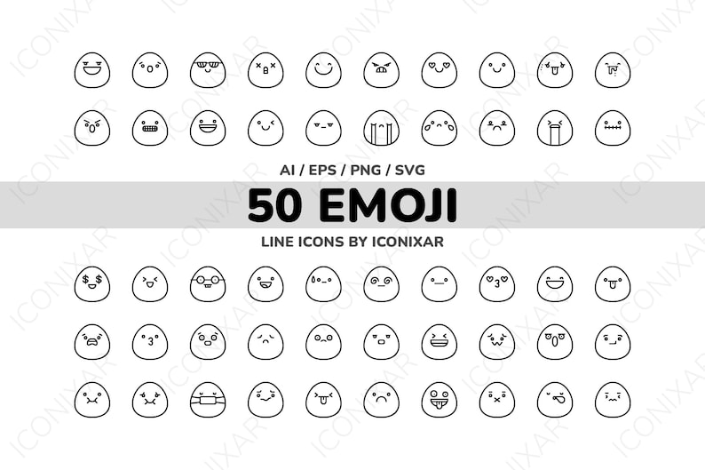 Emoji Outline Icon Pack, SVG, PNG, Vector Icons - Etsy