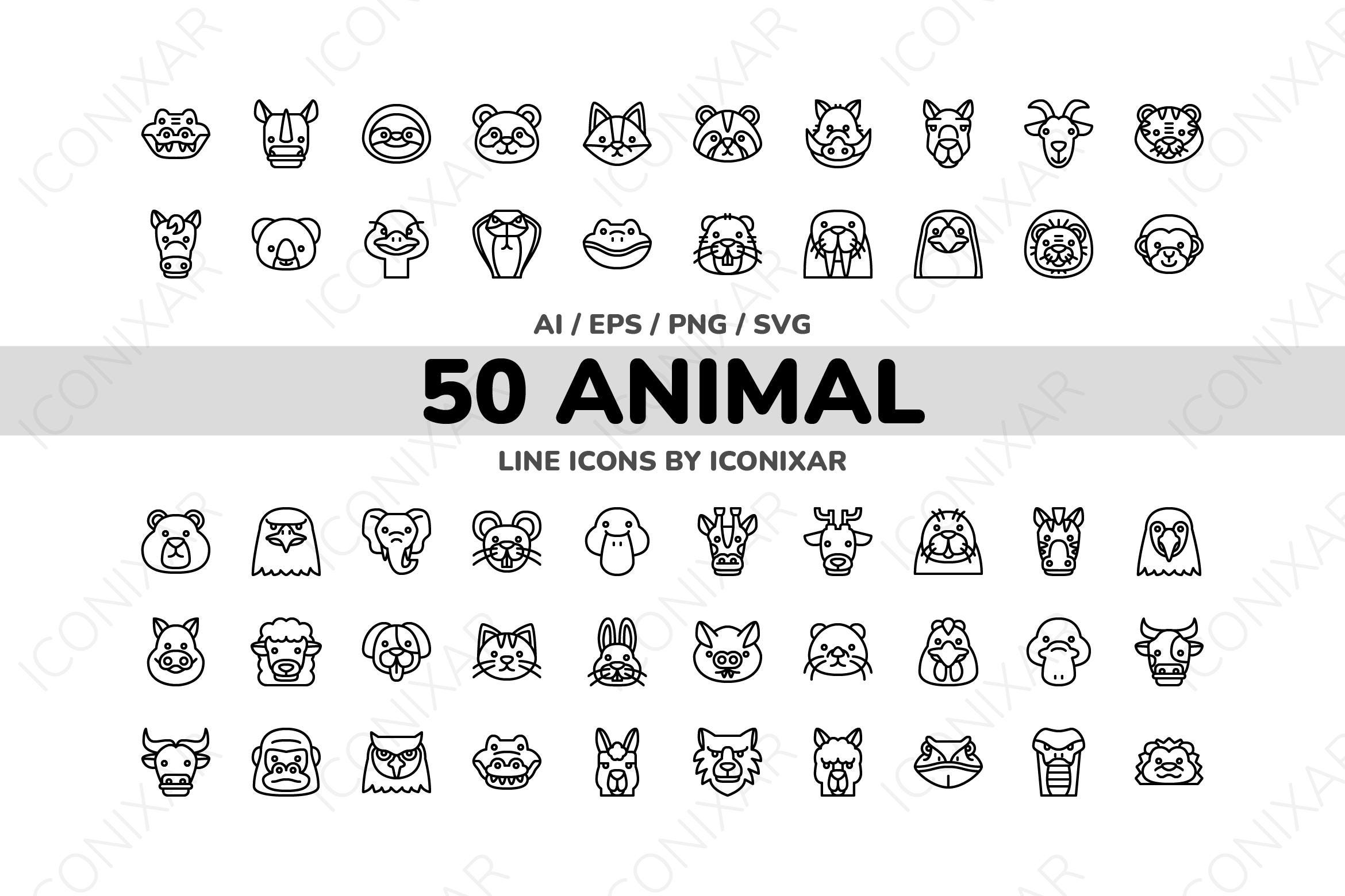 Animal Face Avatar Outline Icon Pack, SVG, PNG, Vector Icons - Etsy