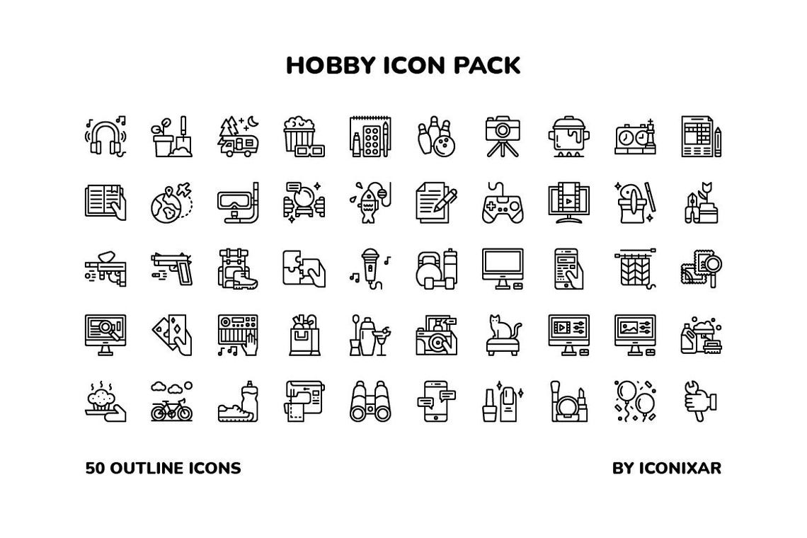 Hobby Outline Icon Pack, SVG, PNG, Vector Icons - Etsy