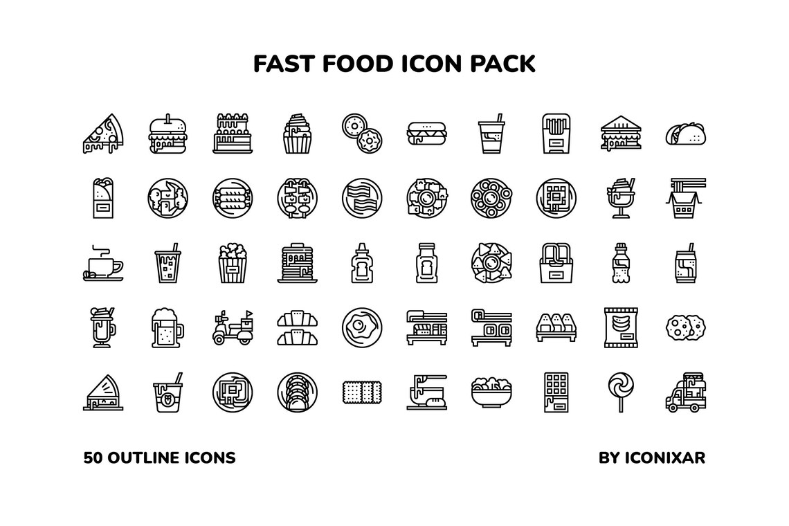 Fast Food Outline Icon Pack, SVG, PNG, Vector Icons - Etsy UK