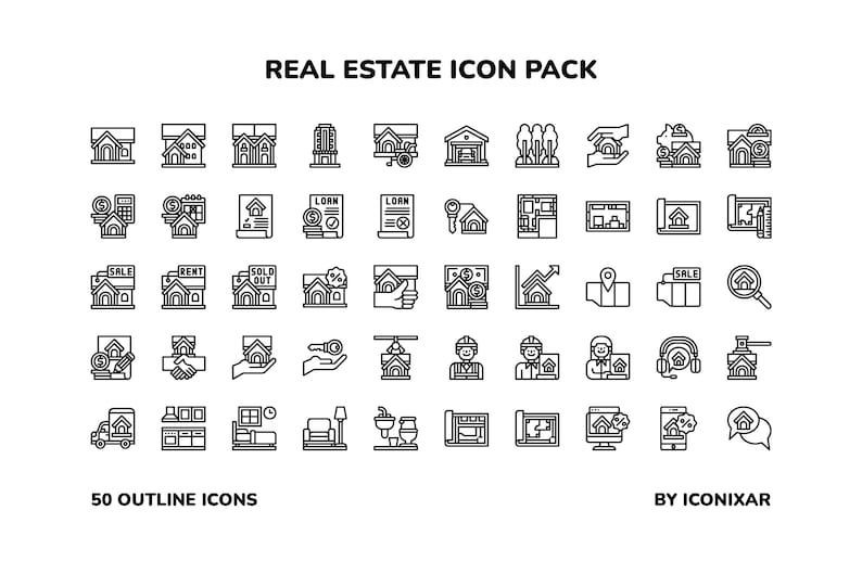 Real Estate Outline Icon Pack, SVG, PNG, Vector Icons - Etsy