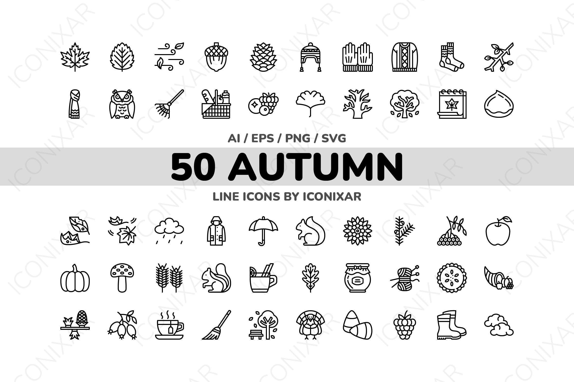 Autumn Outline Icon Pack, SVG, PNG, Vector Icons - Etsy