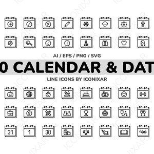 Calendar Date Outline Icon Pack, SVG, PNG, Vector Icons - Etsy
