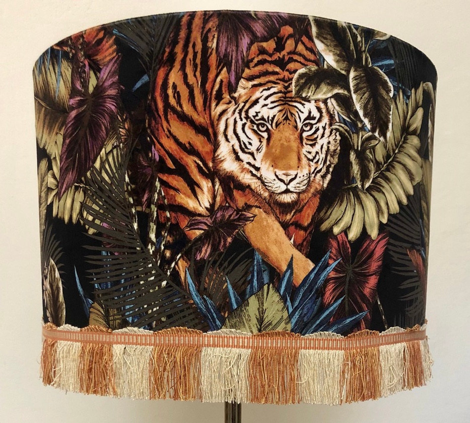 Handmade Velvet Tiger Lampshade With Orange/coral & White Fringe - Etsy