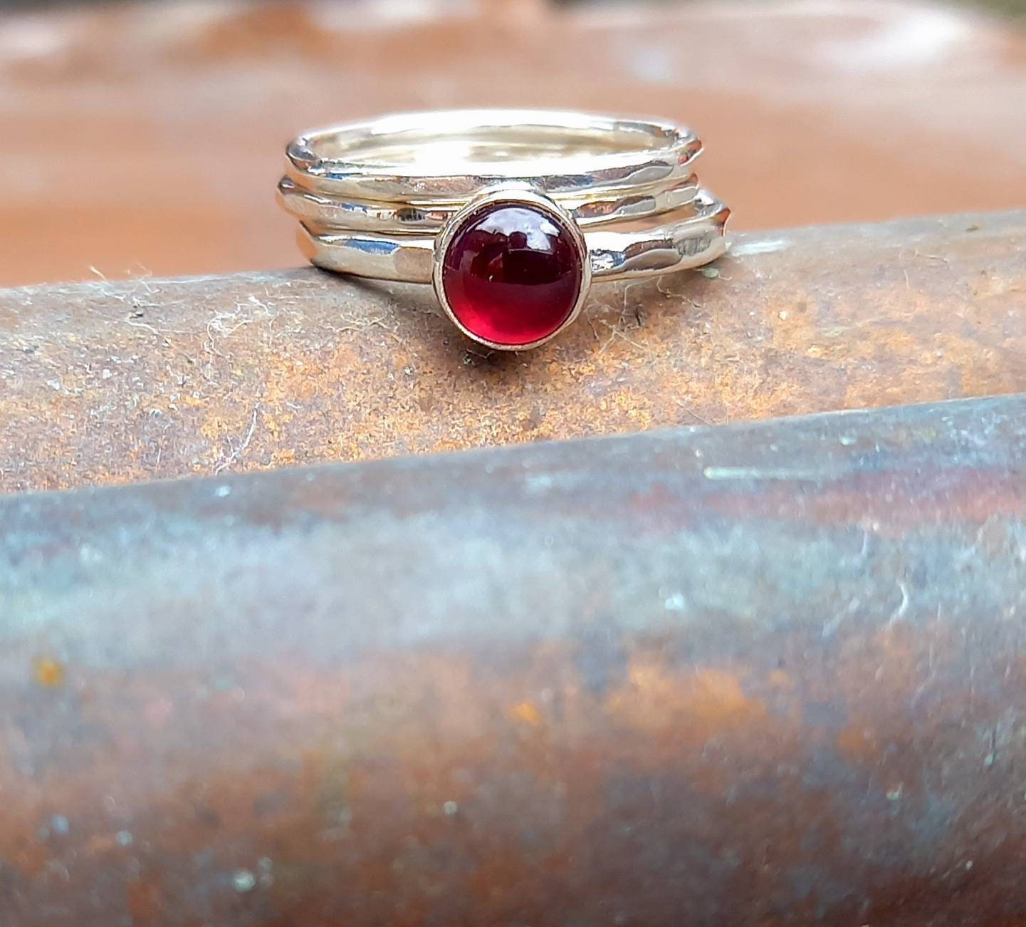 Sterling Silver Garnet Stone Triple Ring Set - Etsy