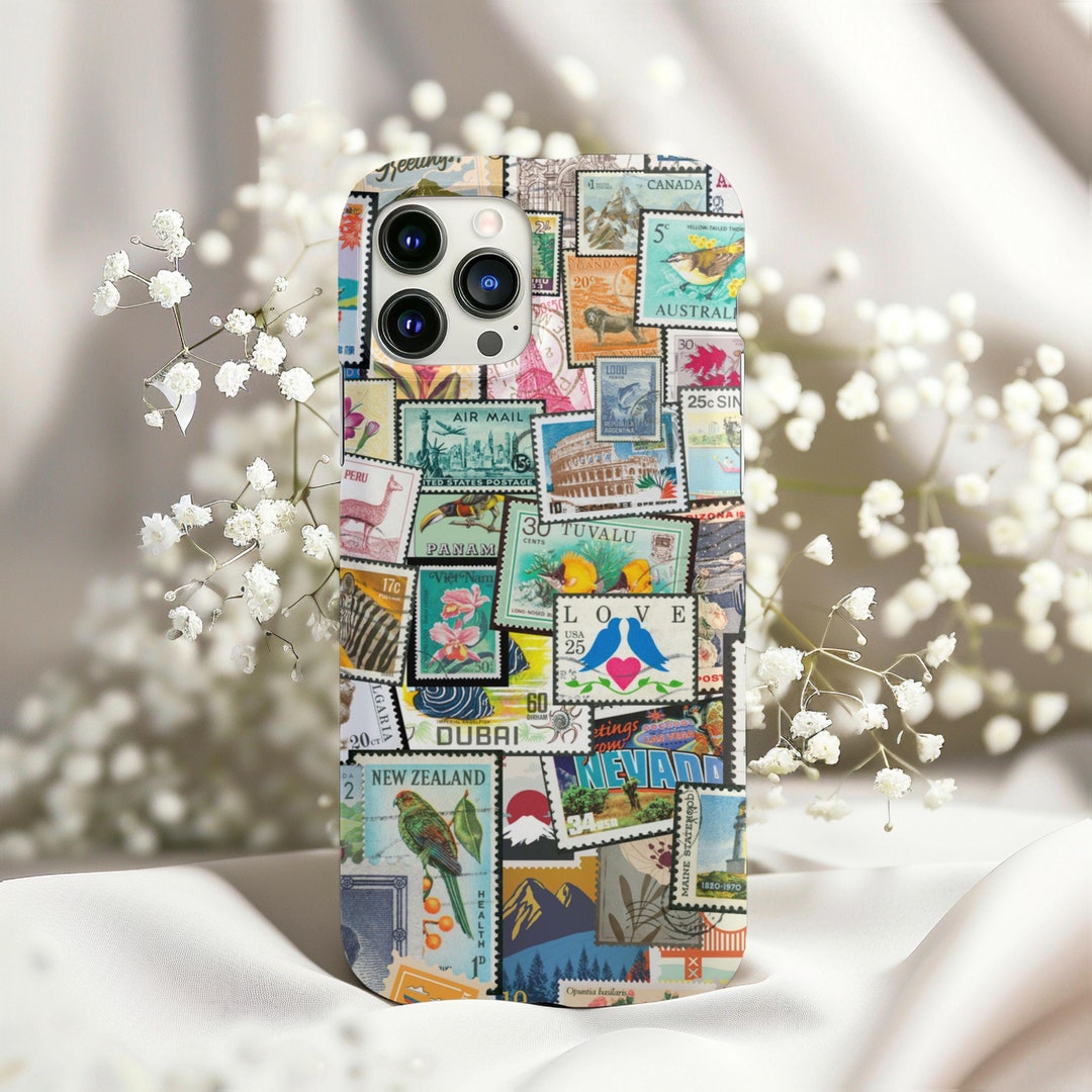 Travel Stamp Collage iPhone 16 Pro Case 15,14,13,12,11 Stamp Collage ...
