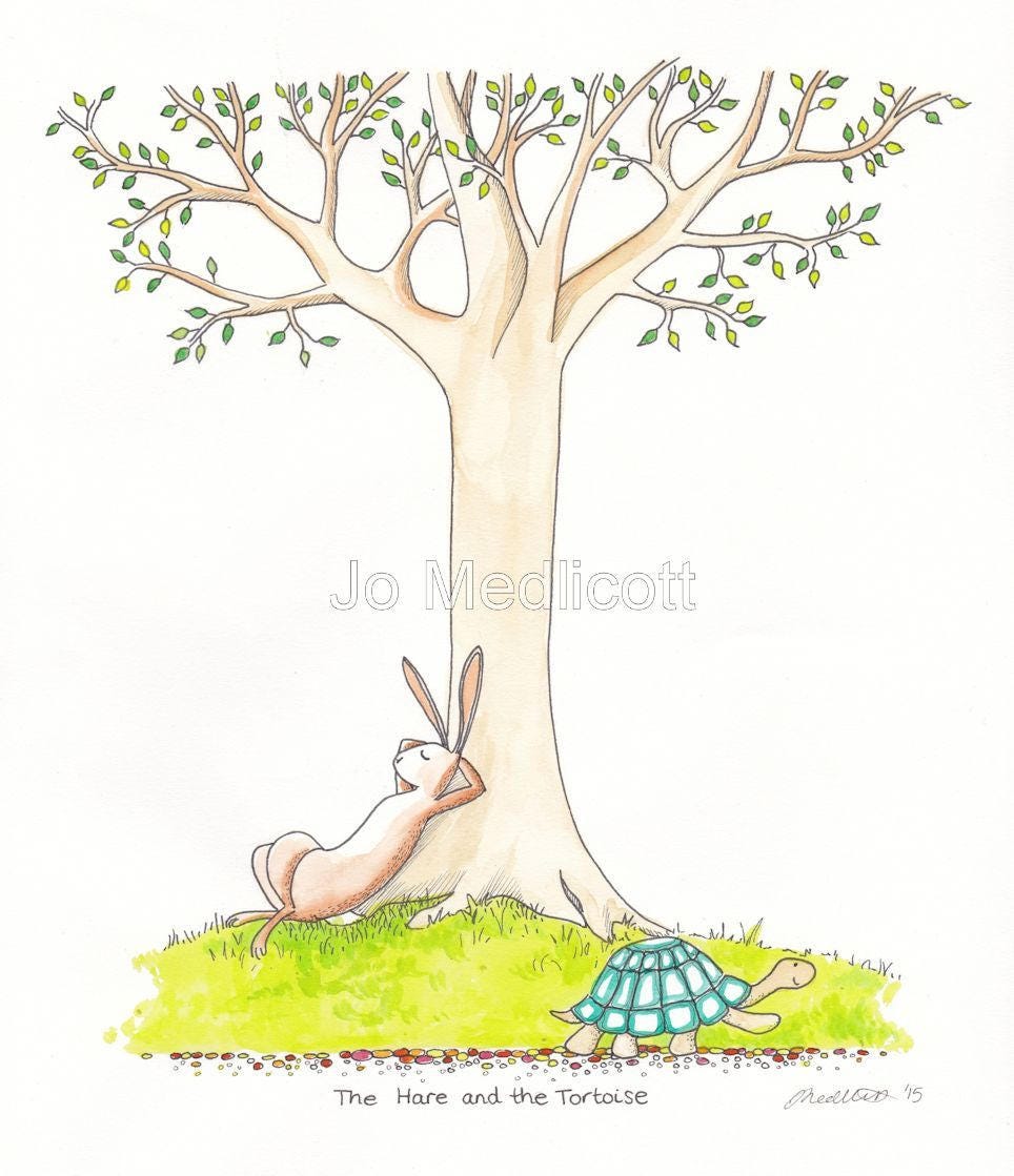 The Tortoise and the Hare, Aesop's Fable Inspired Artwork Print ...