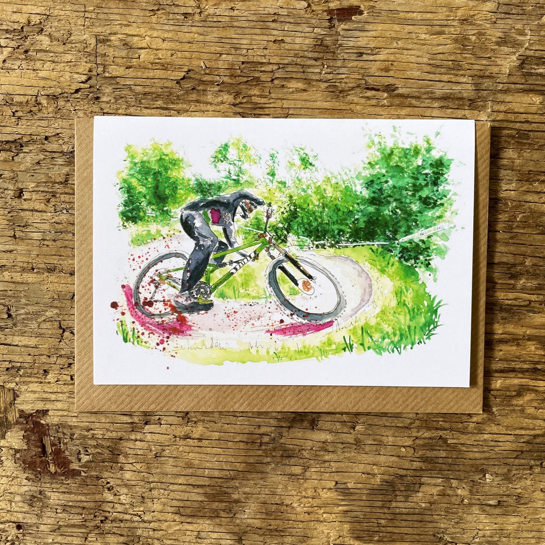 Cycling Card, Mountain Bike Card, Shredding Berms 2, Bike Illustration ...