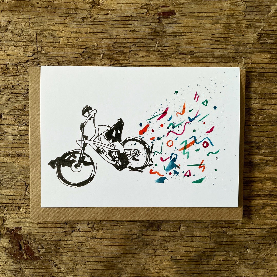 Cycling Card, Mountain Bike Card, Retro Dirt, Bike Illustration - Etsy