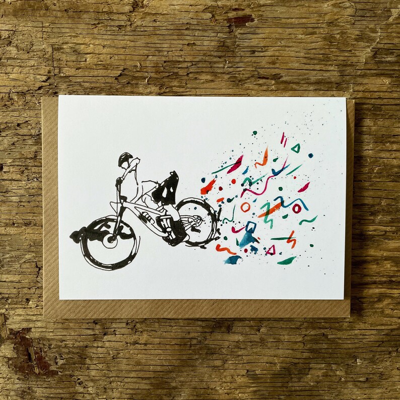 Cycling Card, Mountain Bike Card, Retro Dirt, Bike Illustration - Etsy