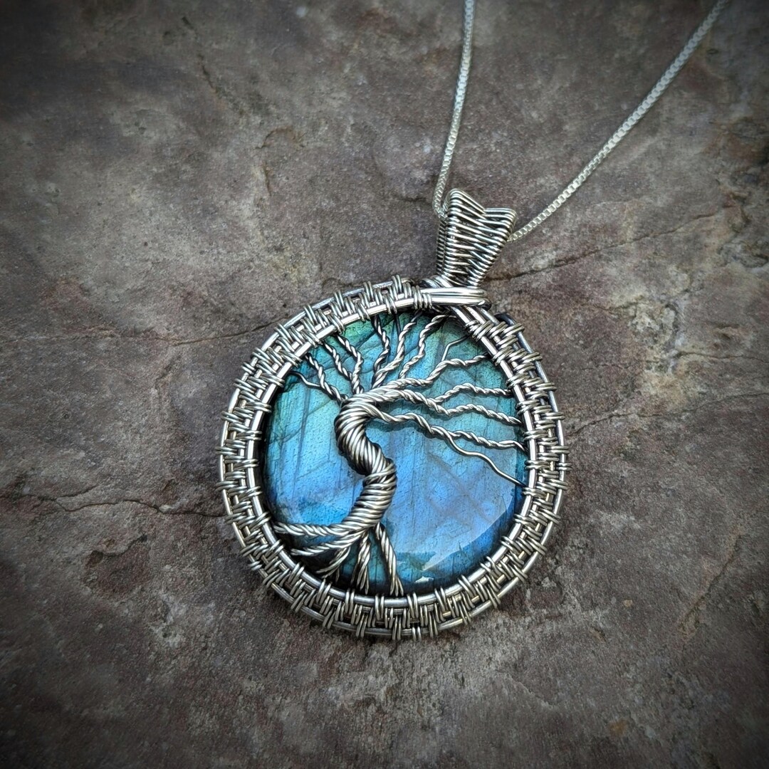 Mini Blue Labradorite Tree of Life Necklace in Sterling Silver // Blue ...