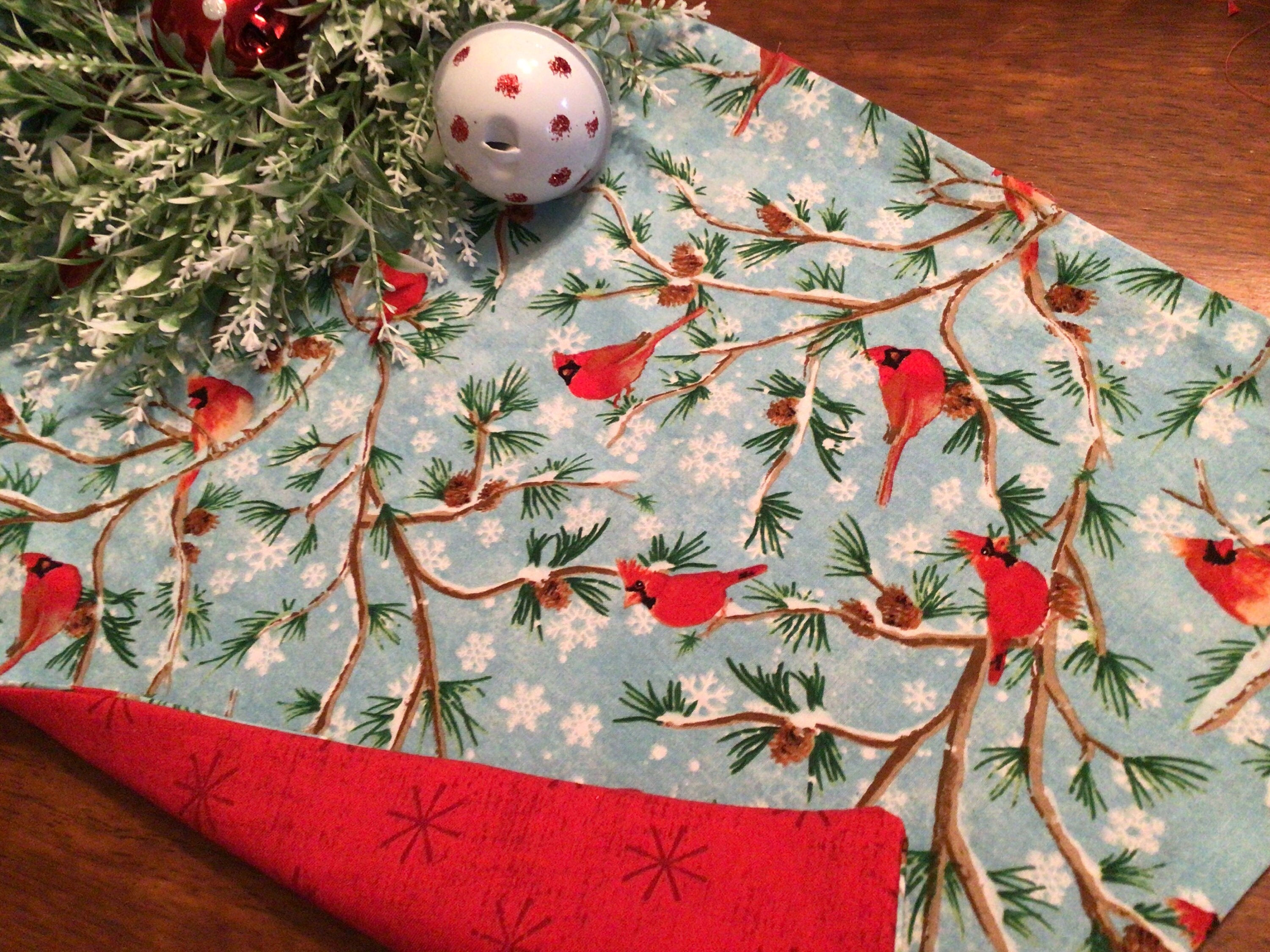 Christmas Cardinal table runner aqua blue cardinal table | Etsy