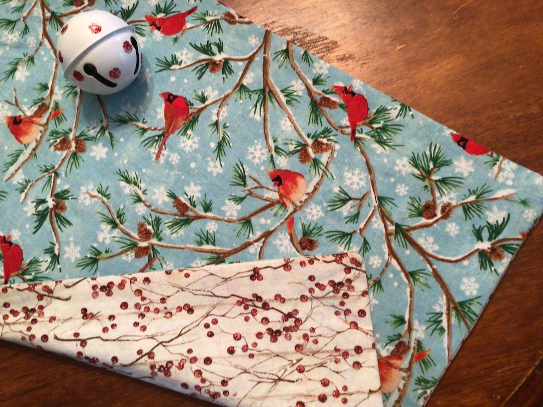 Christmas Cardinal Table Runner: Aqua Blue Winter Decor - Etsy