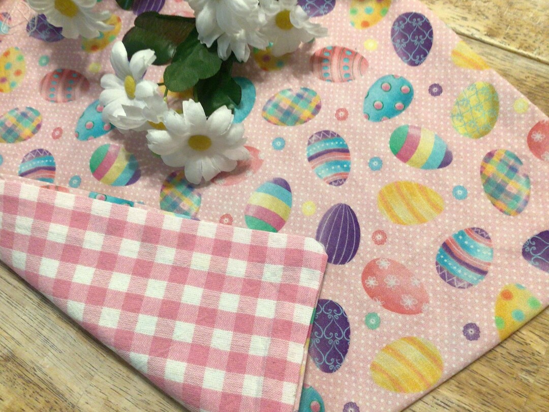 Easter Table Runner Pink Easter Egg Tablerunner Spring Table Runnerenglish Farmhouse Plaid Table ...