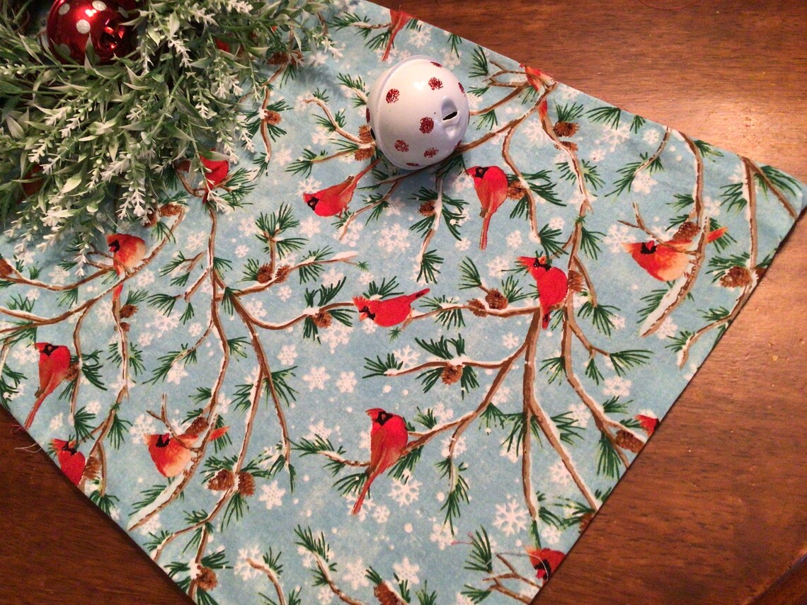 Christmas Cardinal Table Runner Aqua Blue Cardinal Table - Etsy