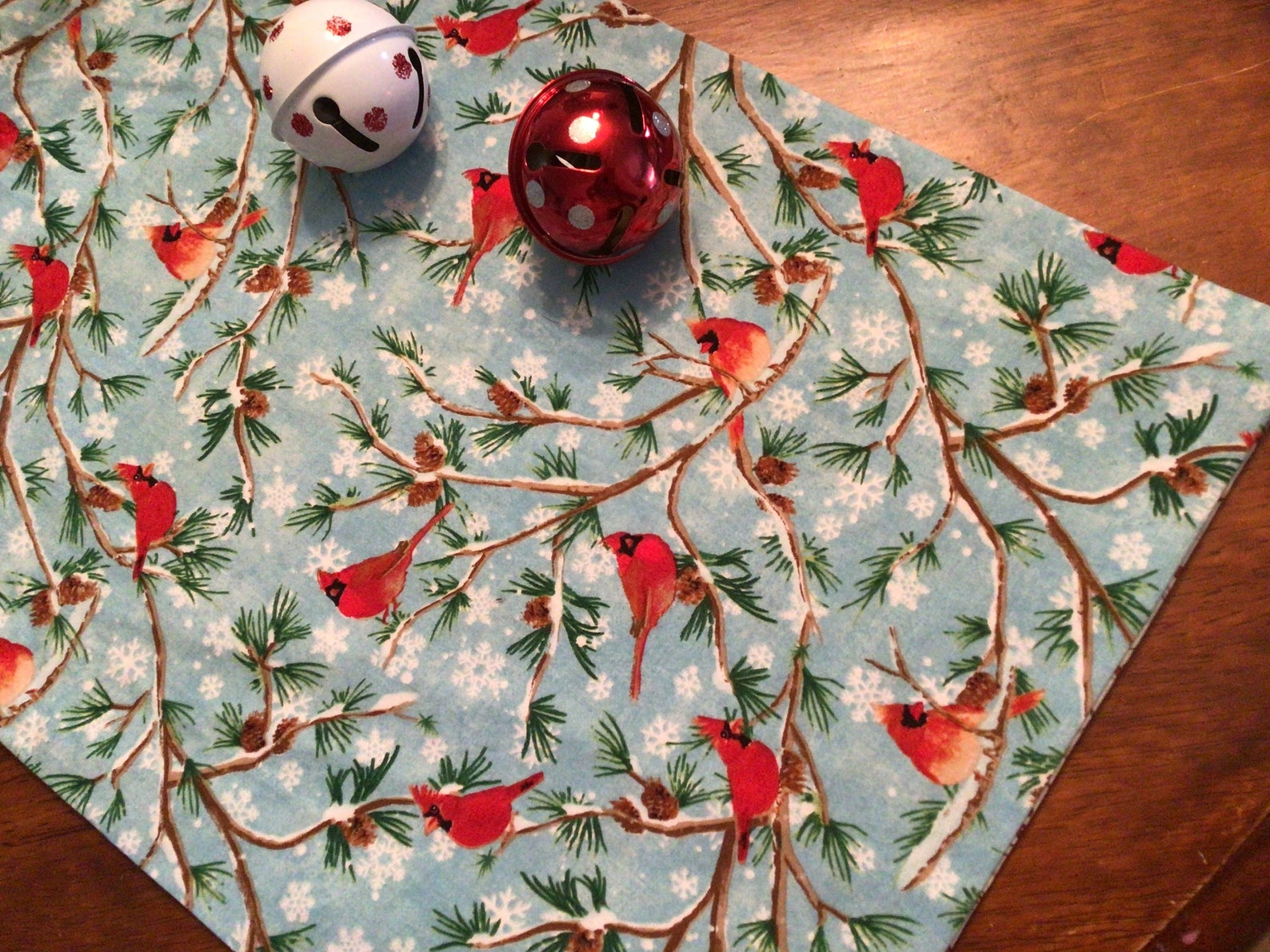 Christmas Cardinal Table Runner Aqua Blue Cardinal Table - Etsy