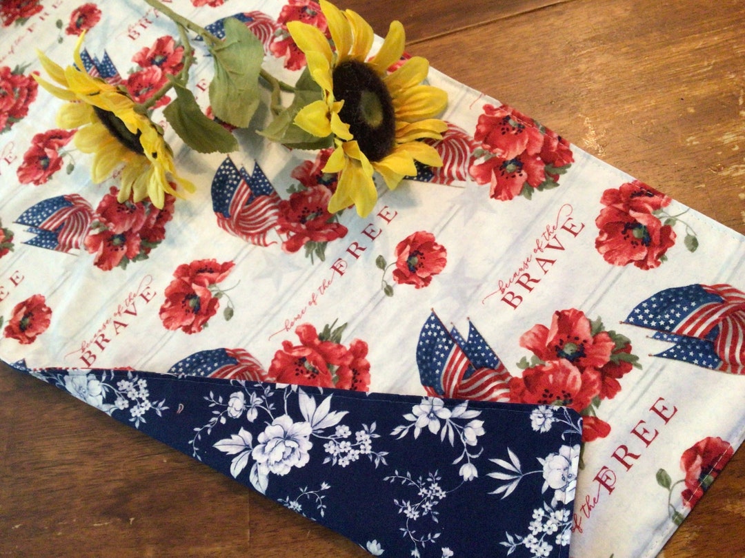 Patriotic Table Runner Reversible Americana Decor 4th of July Table ...