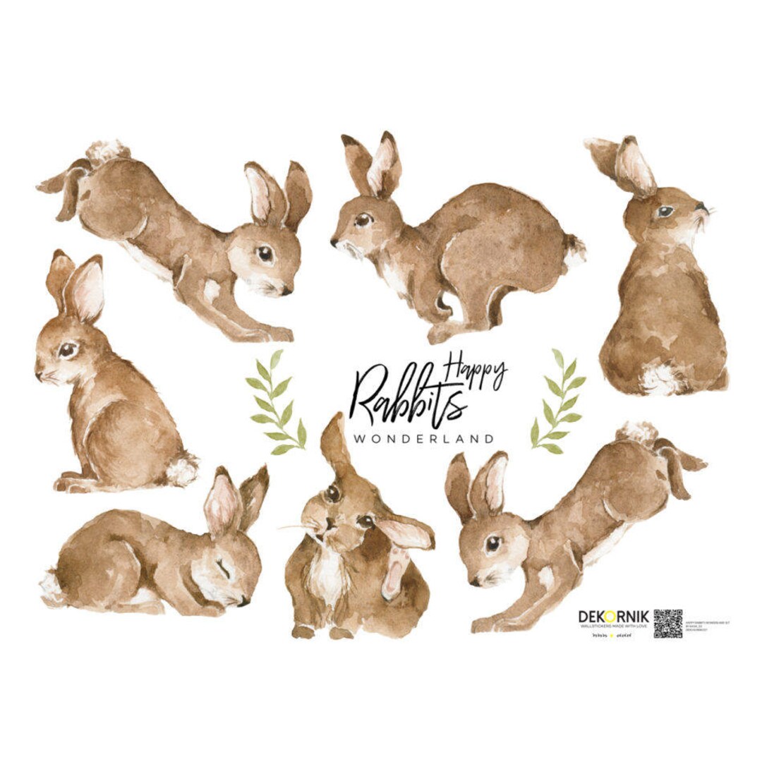 Happy Rabbits Wall Sticker, Bunnies Wall Art, Pell&stick Wall Decor ...