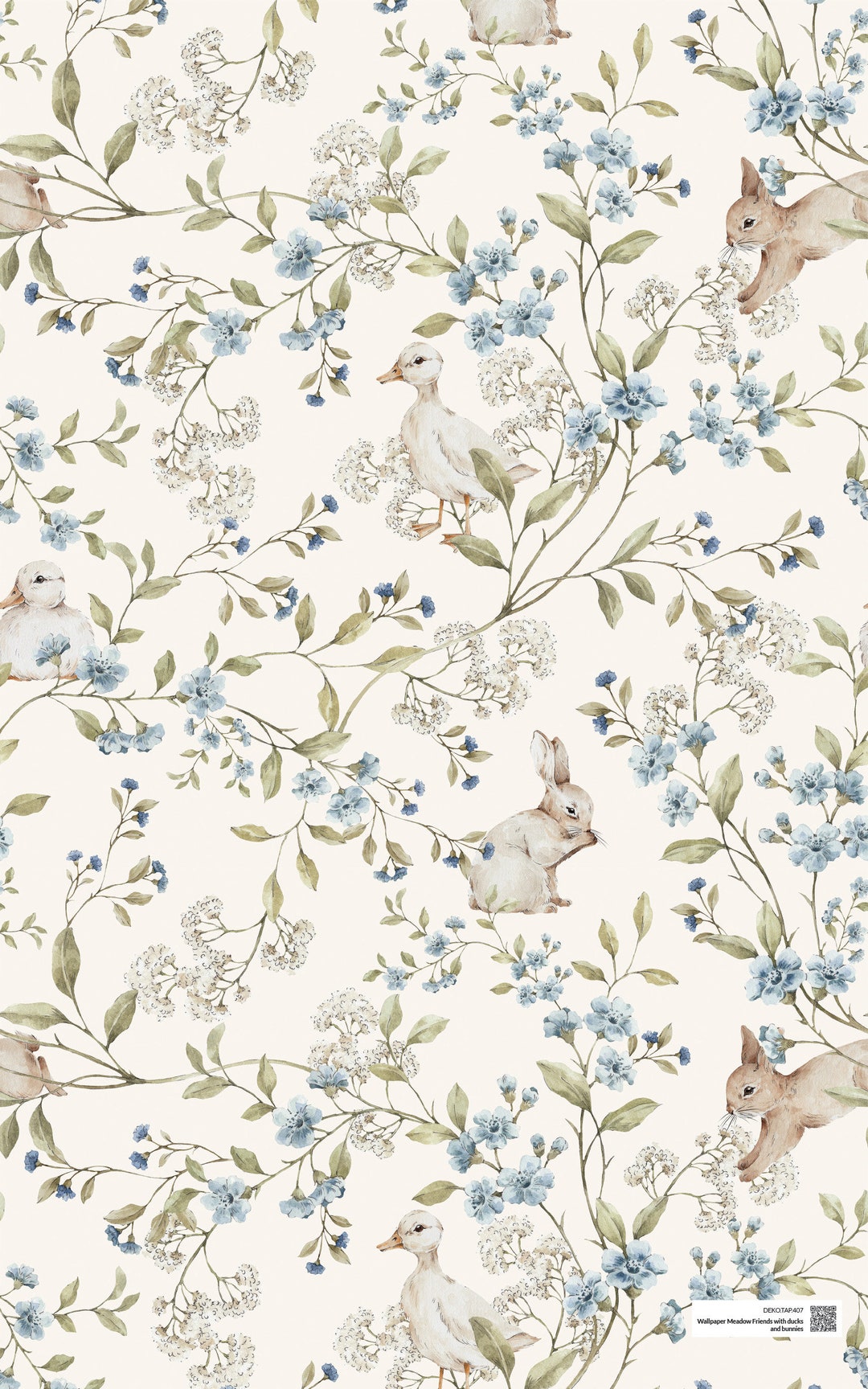 Meadow Friends With Ducks and Bunnies Wallpaper DEKORNIK, Delicate Baby ...