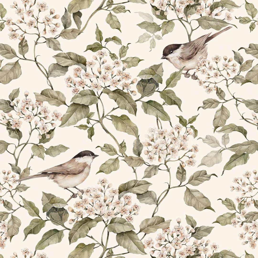 Birds and Beige Spring Wallpaper DEKORNIK, Vintage Wallpaper, Girl's ...