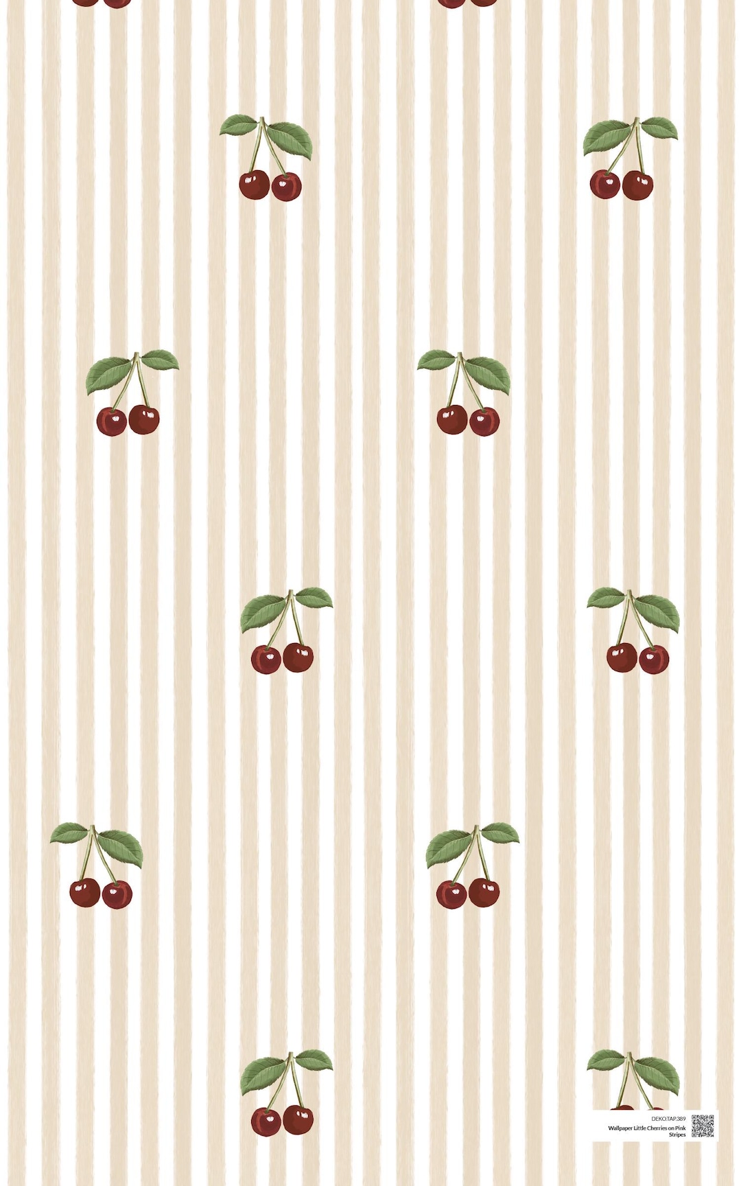 Cherries on Beige Stripes Wallpaper, DEKORNIK, Cute Nursery Wall Decor ...