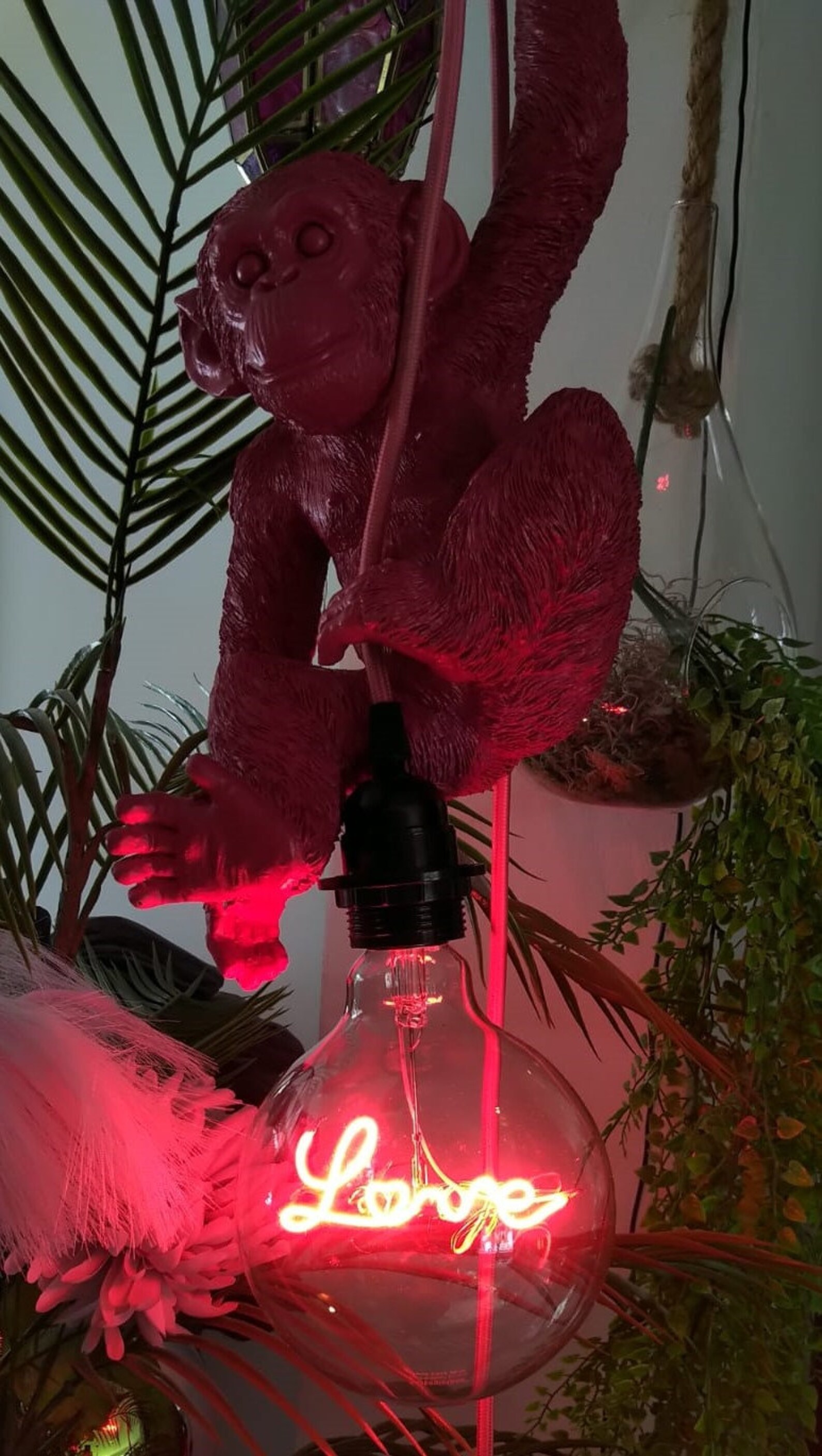 Pink Monkey Hanging Light Lamp LOVE LED Bulb - Etsy