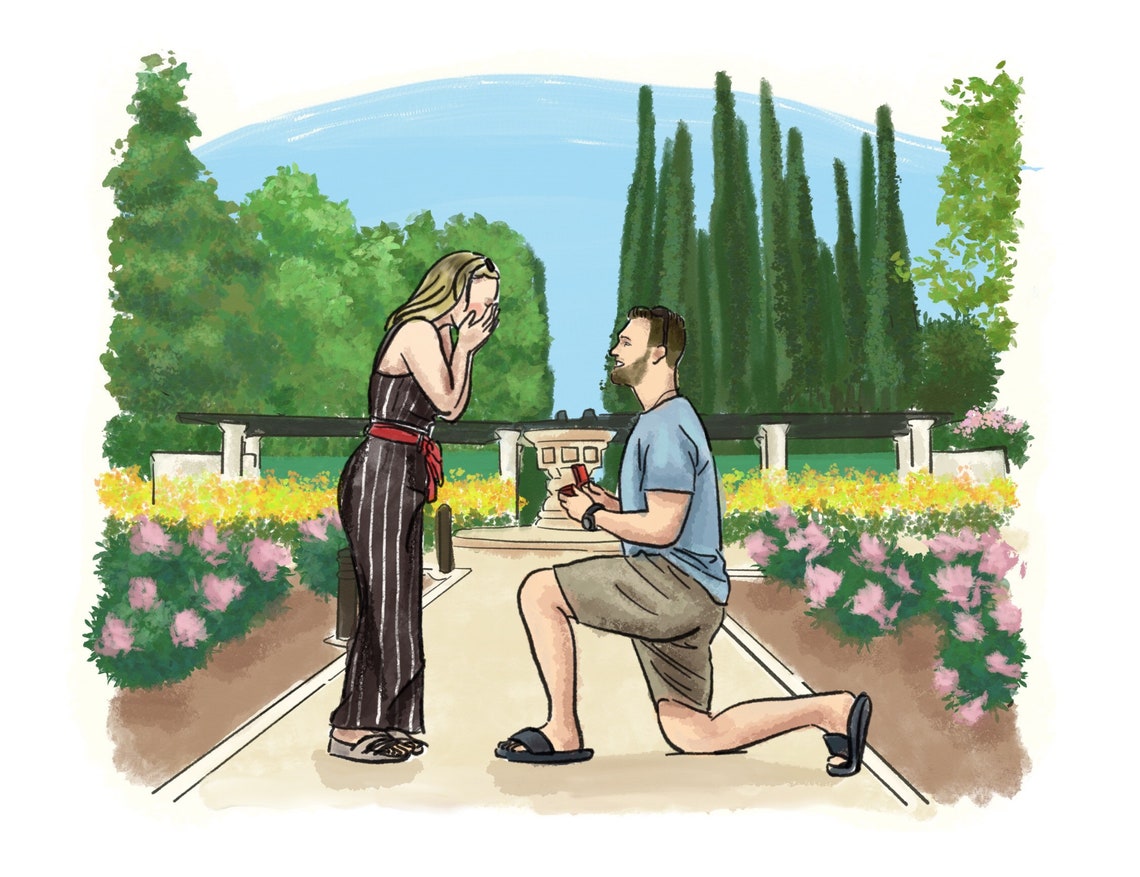 Marriage Proposal Digital Artwork. Custom Drawing for Engagement Gift ...