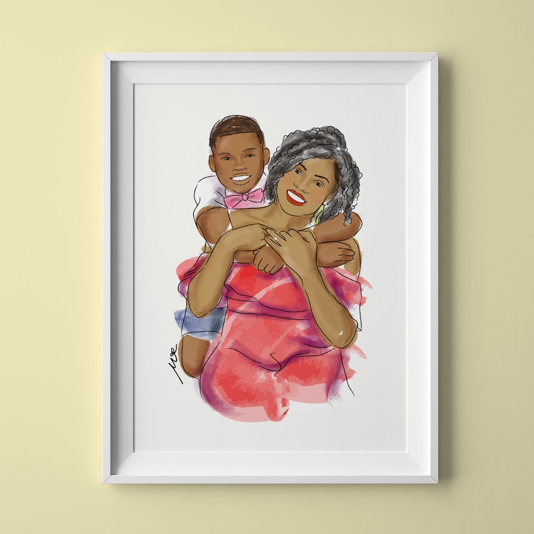 Mother Son Art, Mother Son Drawing, Family Digital Download, Custom ...