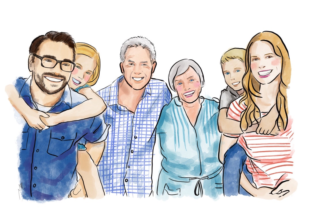 Family Portrait, Digital Custom Drawing, Watercolor Illustration ...