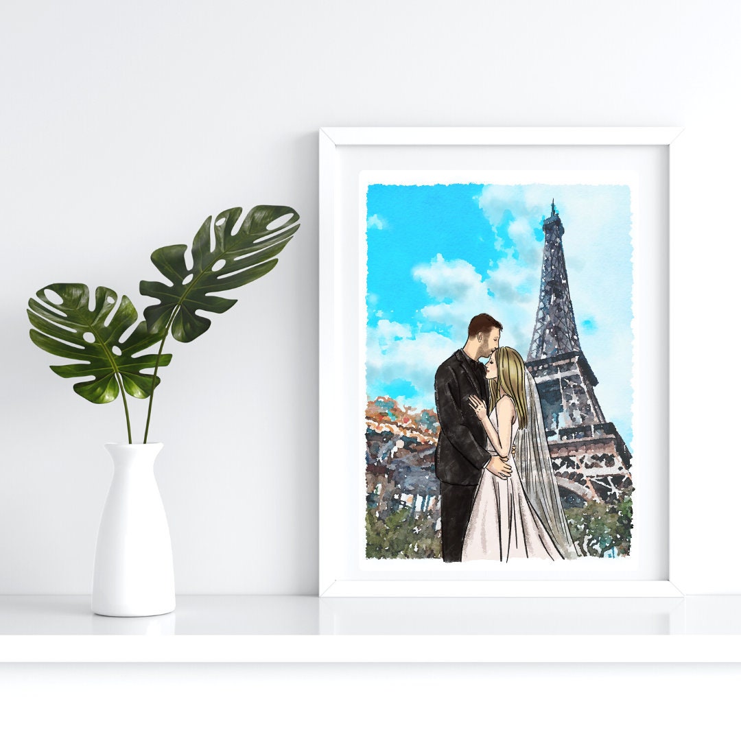 Digital Custom Wedding Drawing. Wedding Couple Portrait From Photos ...