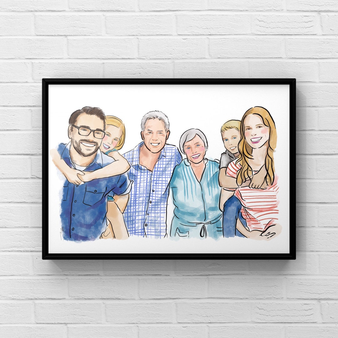 Family Portrait, Digital Custom Drawing, Watercolor Illustration ...