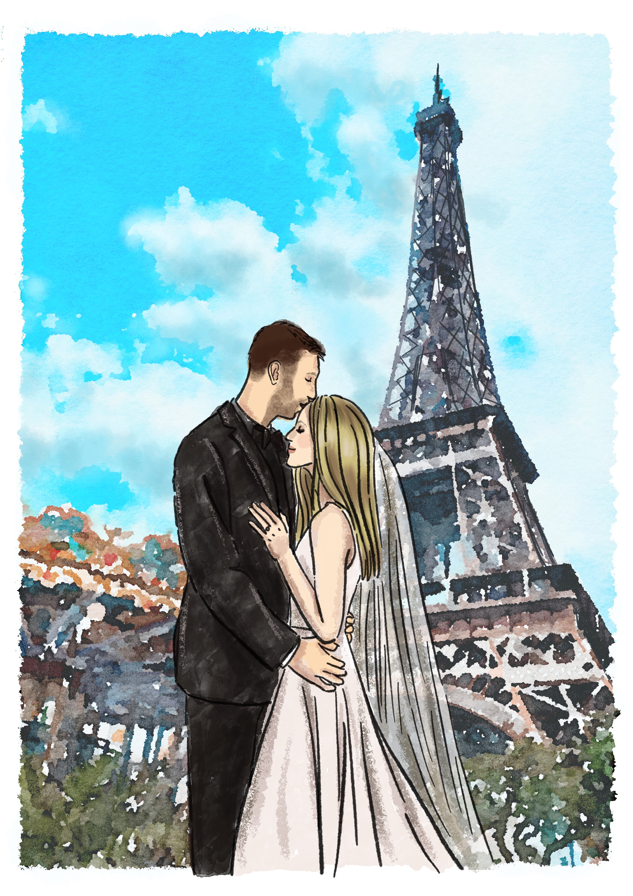 Digital Custom Wedding Drawing. Wedding Couple Portrait From Photos ...