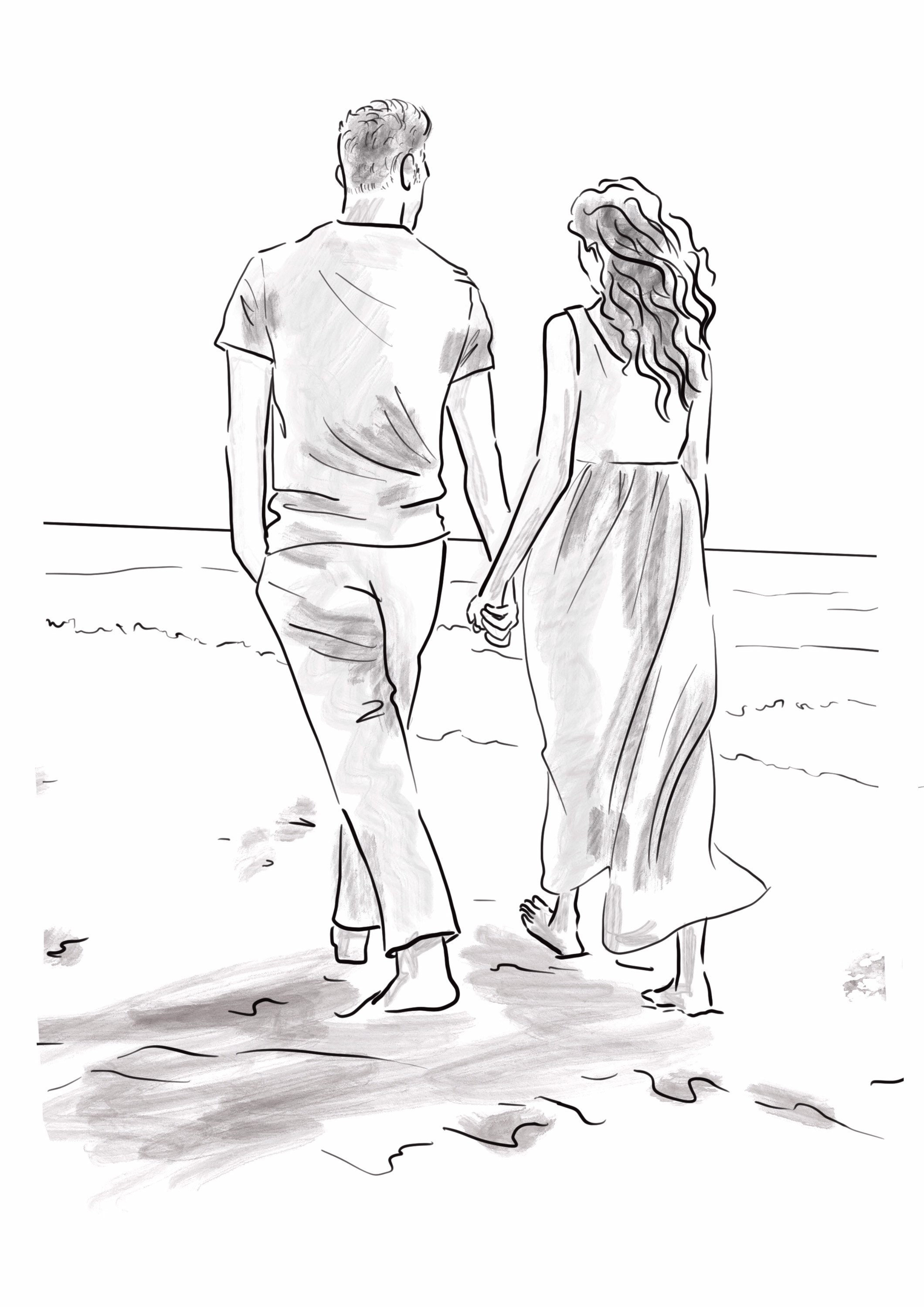 Minimalist Digital Couple Illustration Simple Couple Drawing - Etsy