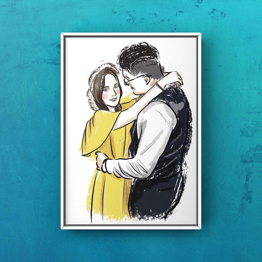 Digital Custom Drawing From Photo for Engagement or Anniversary Gift ...