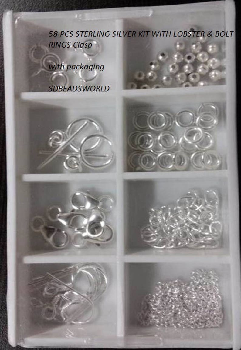 58 Pcs 925 Sterling Silver Finding Kit With Lobster and Bolt Rings Free ...