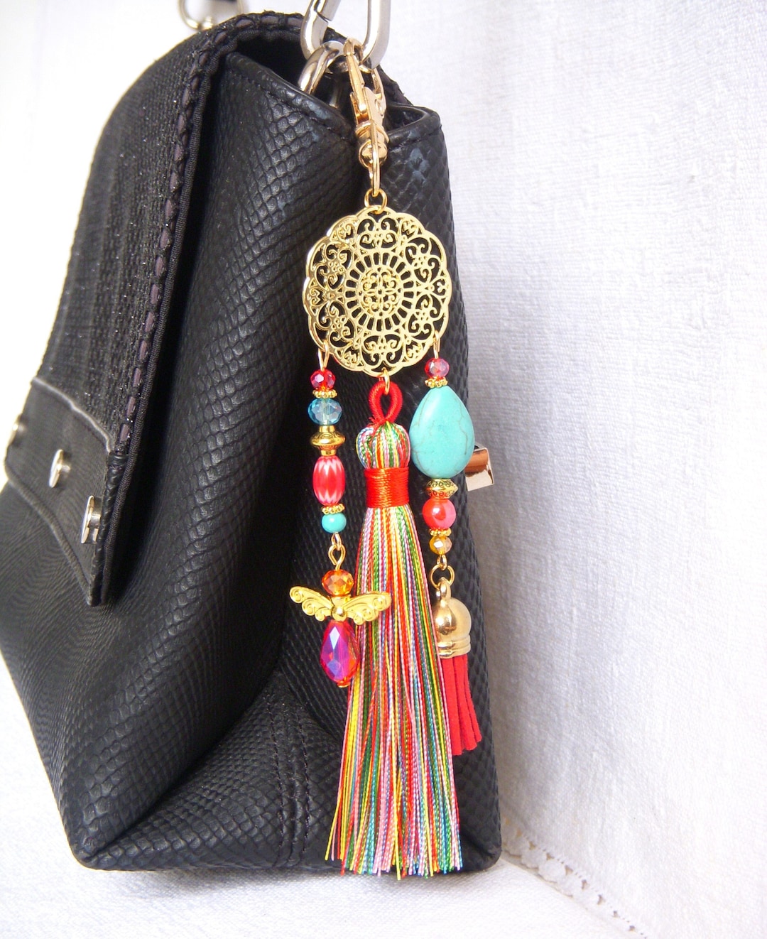 Bag Charm I Key Ring With Turquoise Howlite Bead I Handmade Bag Charm I ...
