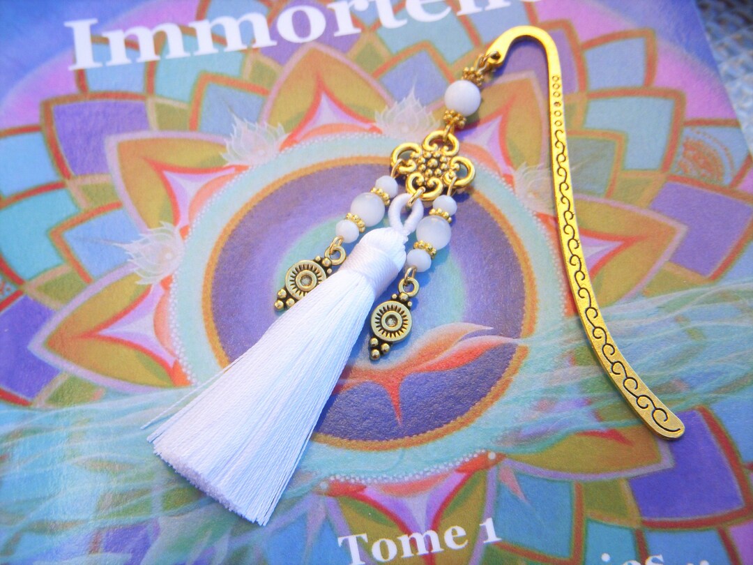 Bookmarks in Jade and Cat's Eye Beads I White Bookmark I Atsem Gift I ...