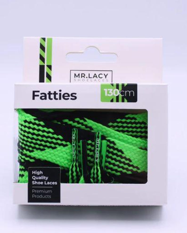Shoelaces Mr. Lacy Fatties Black / Green, Flat Fat Wide Laces, 25 Mm ...