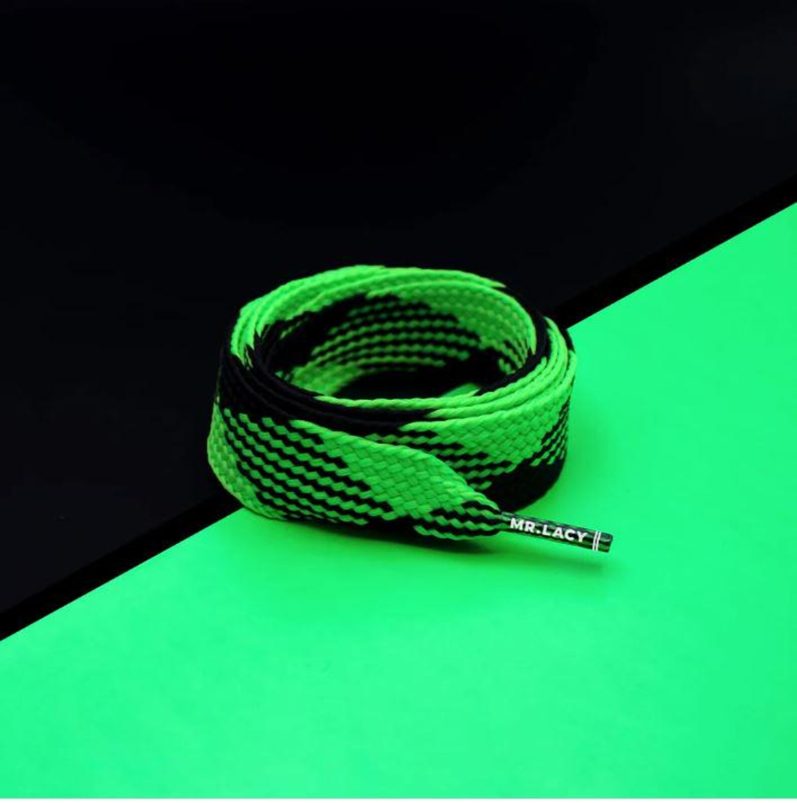 Shoelaces Mr. Lacy Fatties Black / Green, Flat Fat Wide Laces, 25 Mm ...