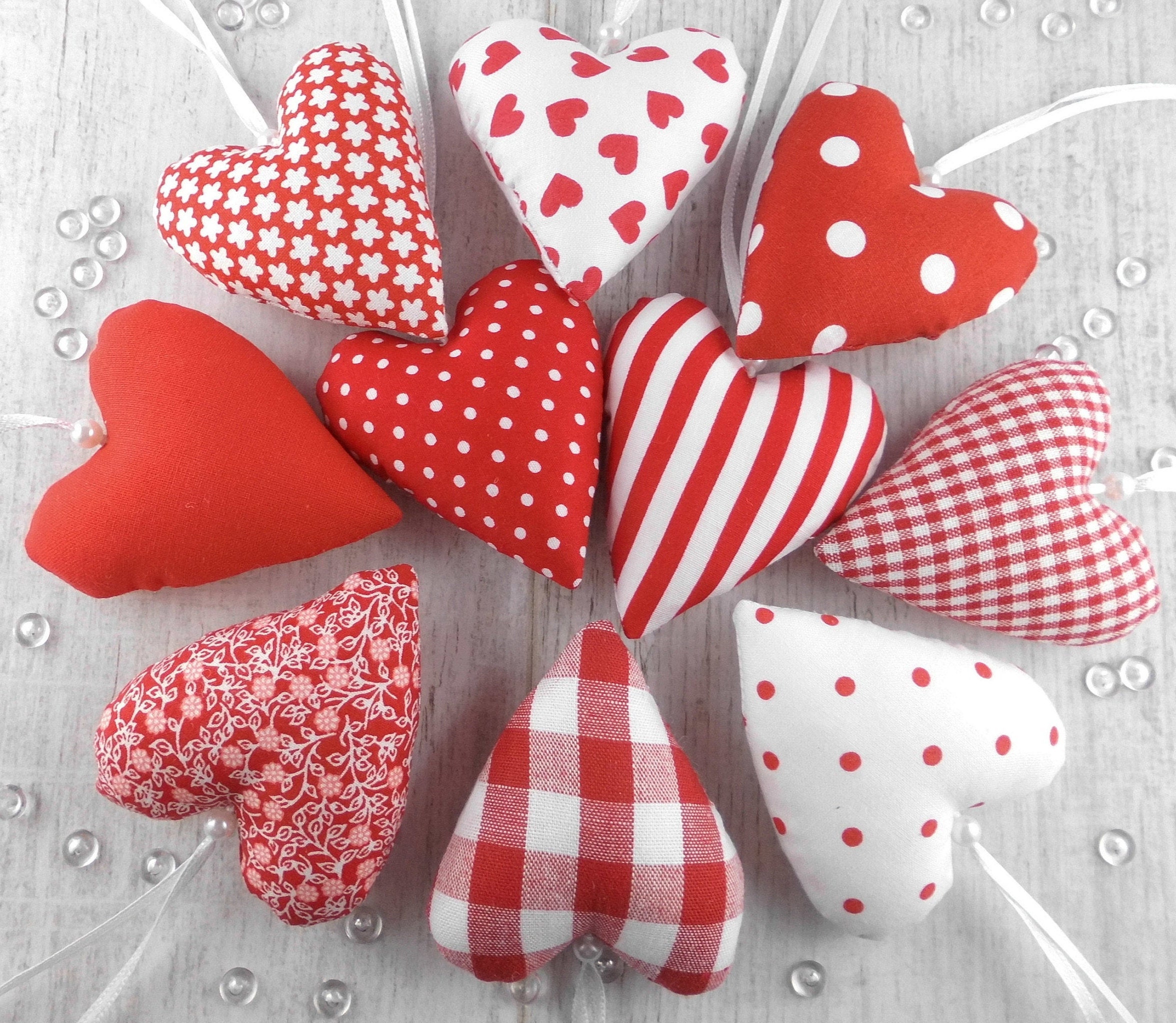 Fabric hearts sewn in red various shapes | Etsy