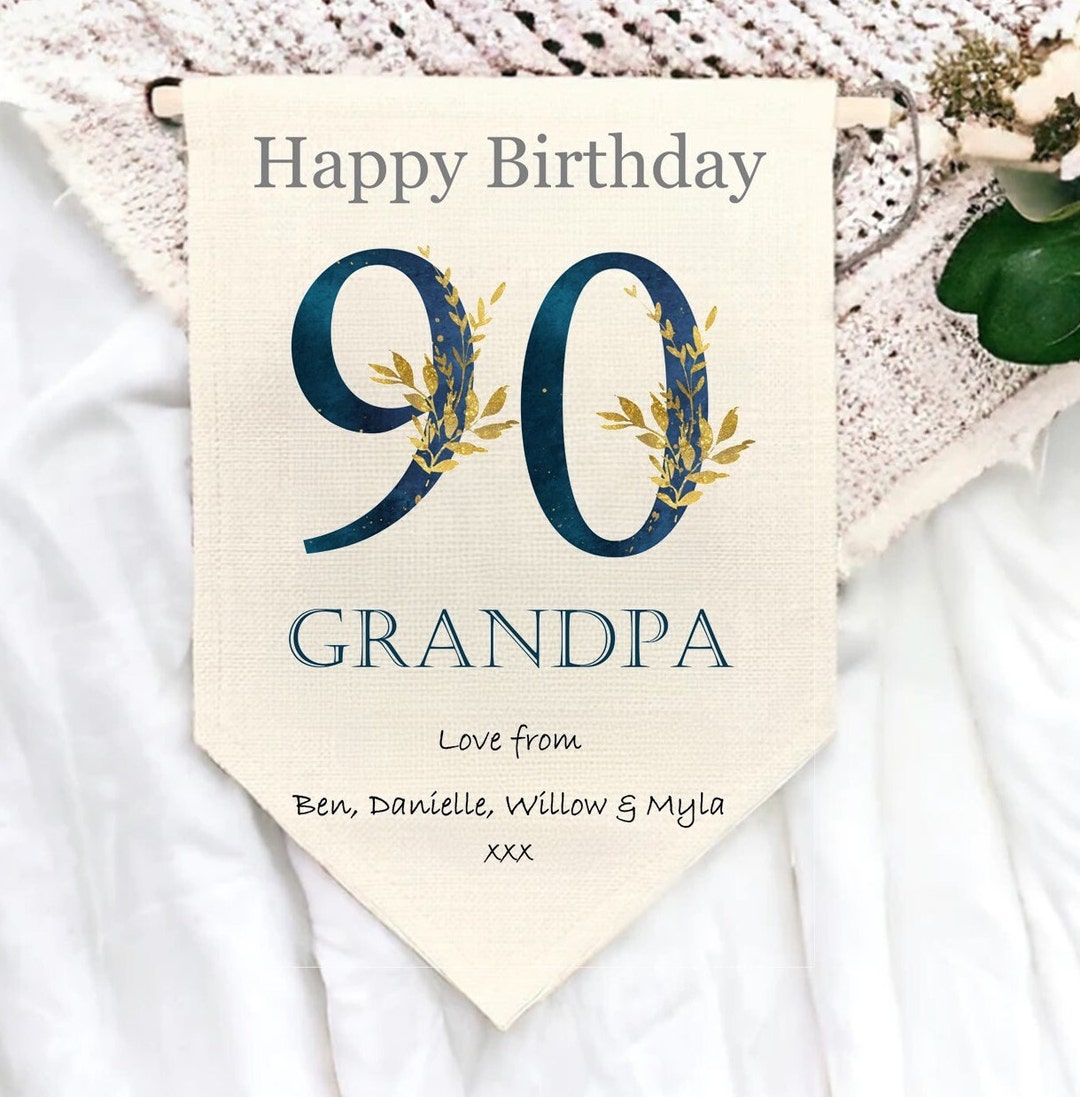 Personalised Mens 90th Birthday Pennant Flag, 90th Birthday Gift for ...